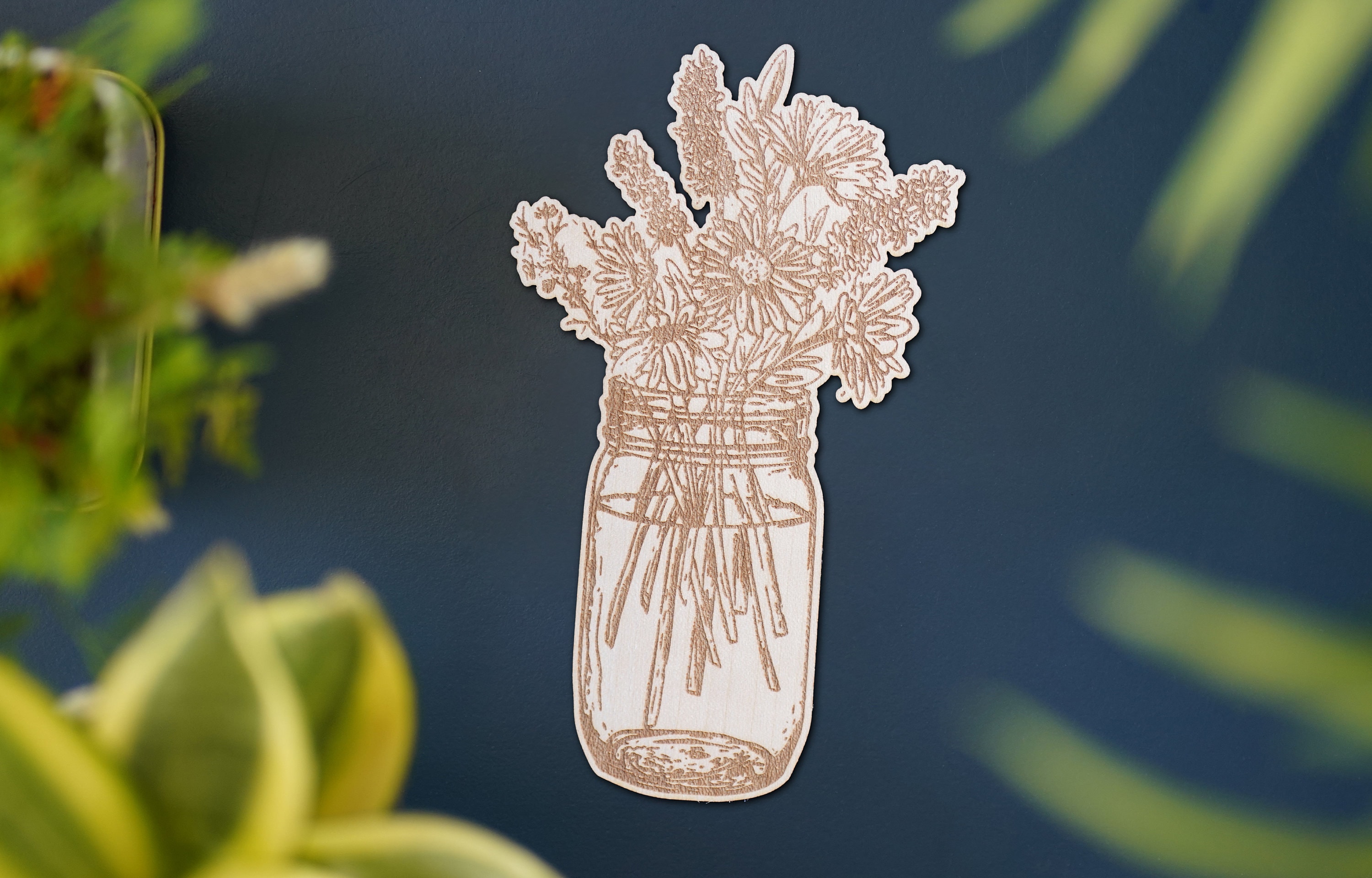 Flower Wooden Sticker Wood Sticker Wood Decal Mason Jar - Etsy