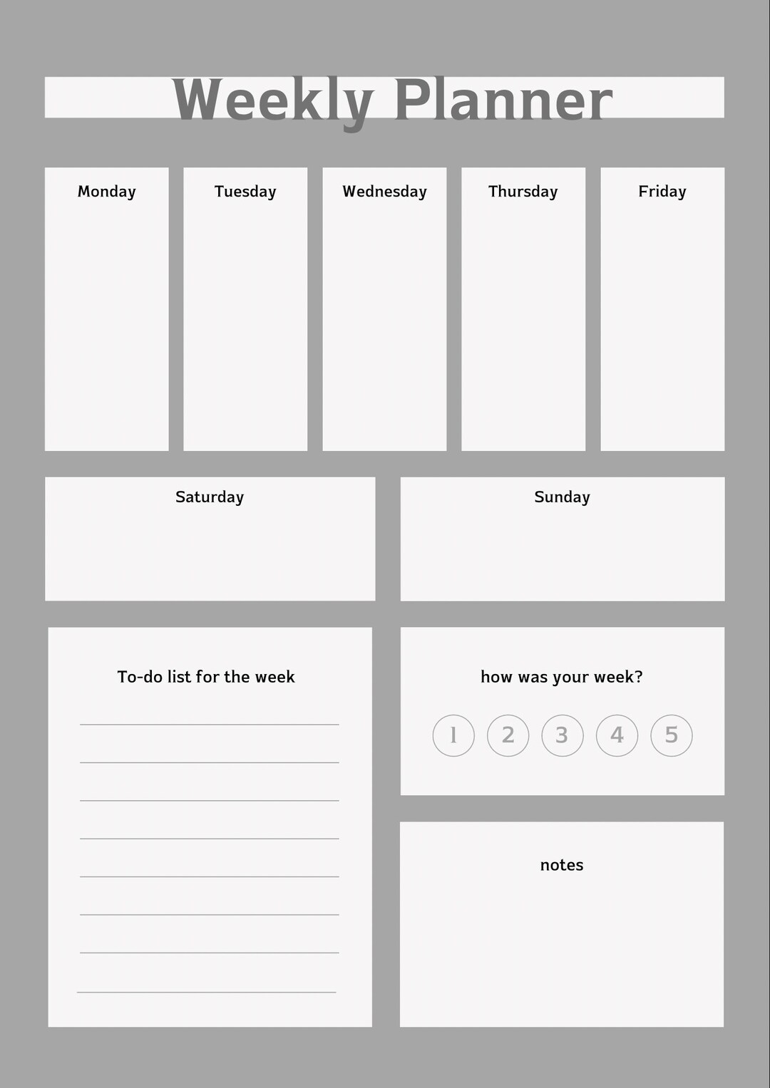 Weekly Planner Printable, Week Inactive, Weekly Organiser, Office ...