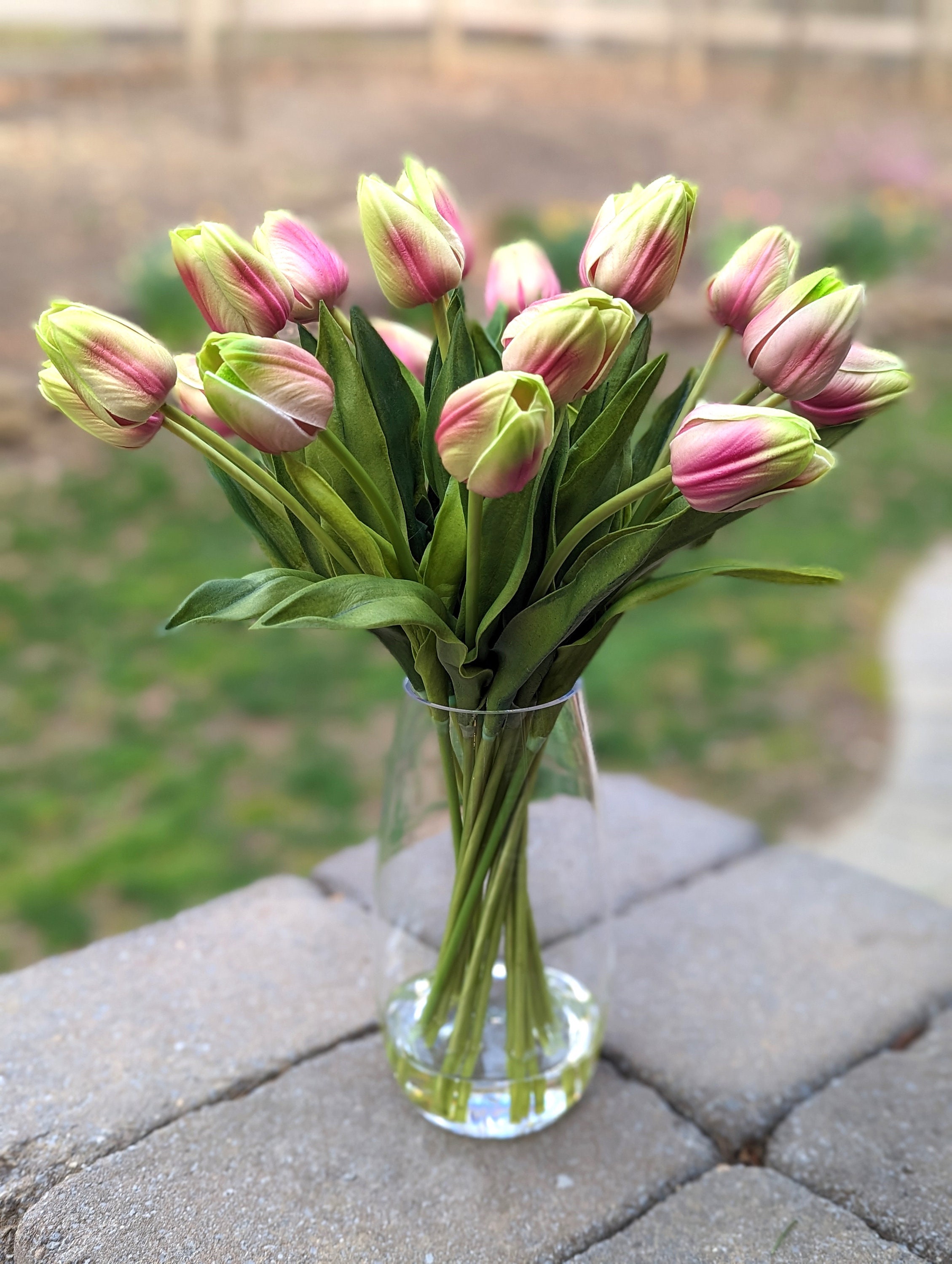 Pink Tulip Real Touch Flowers in Faux Water 19", Tulip Flower ...