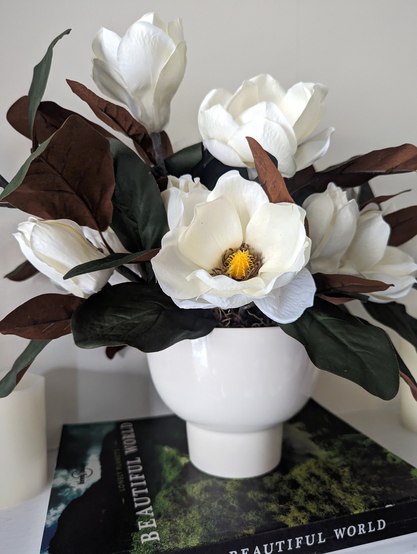 Sweet Magnolia SILK Flower Arrangement in Elegant Compote Vase 23 ...