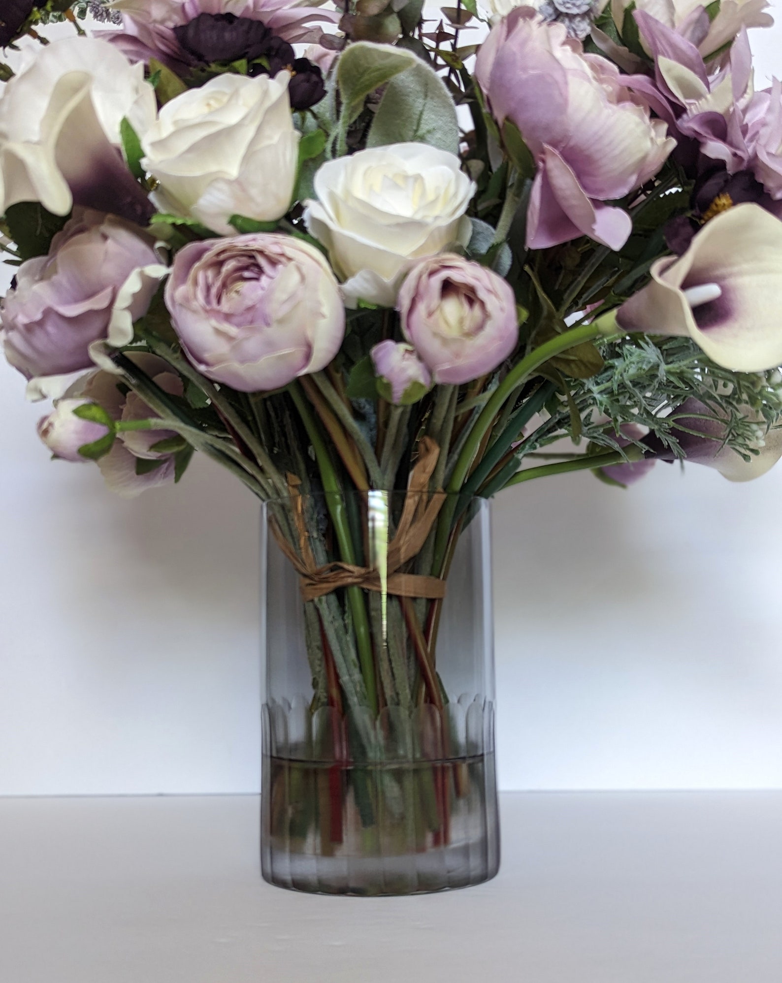 Lavender Purple Arrangement, Lavender Silk Flowers in Faux Water ...