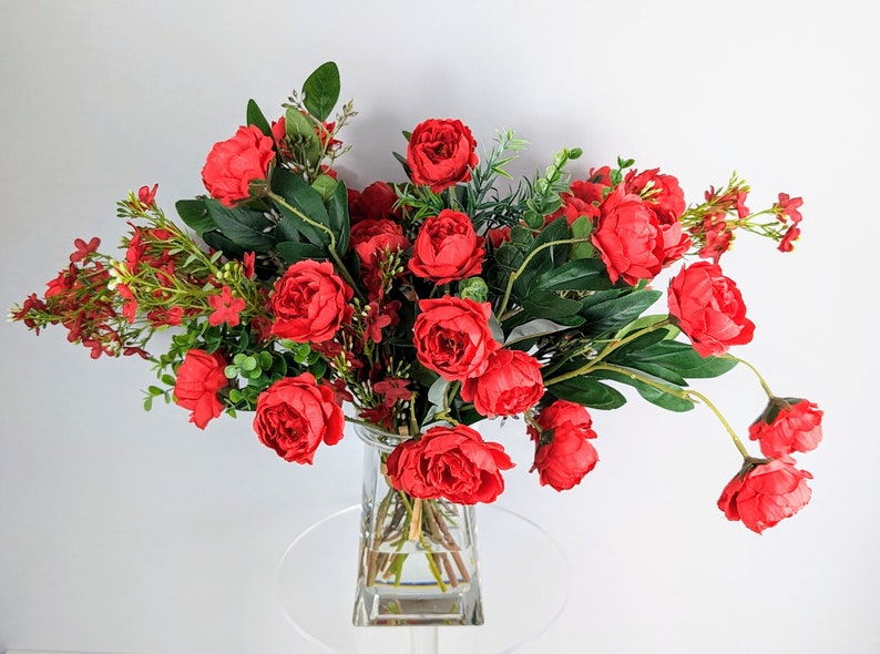 Red Floral Arrangement, Cascading Cluster Red Roses Silk Floral ...