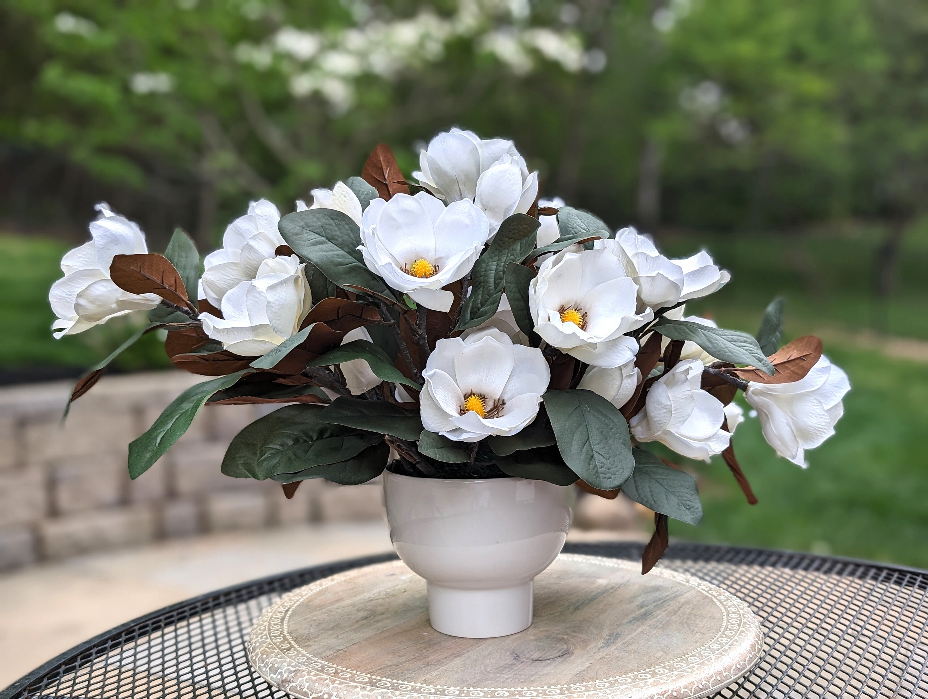 Sweet Magnolia SILK Flower Arrangement in Elegant Compote Vase 23 ...