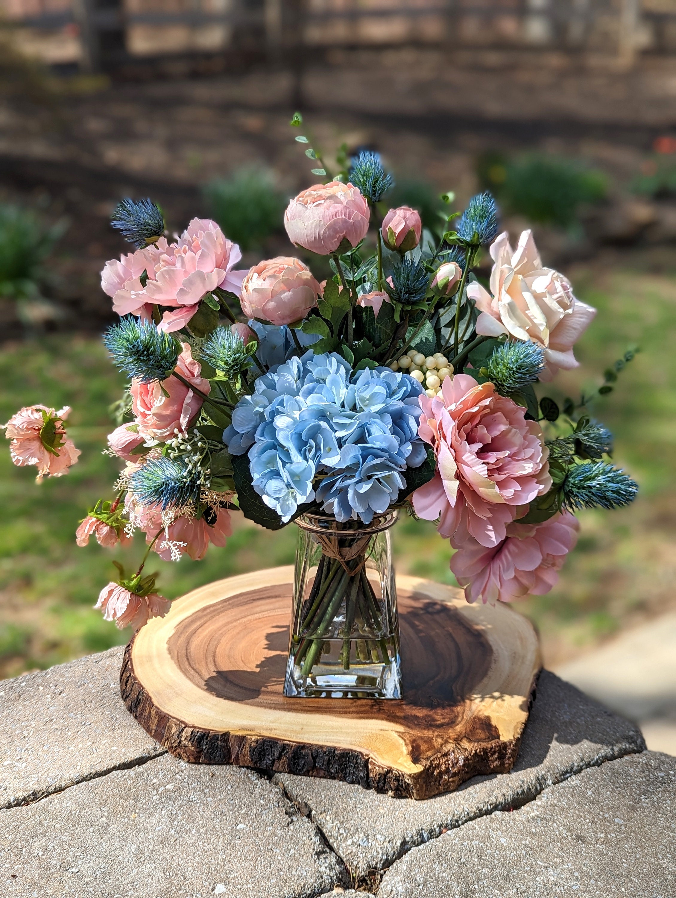 Blue Hydrangea Flower Arrangement Blue Accents and Blush - Etsy