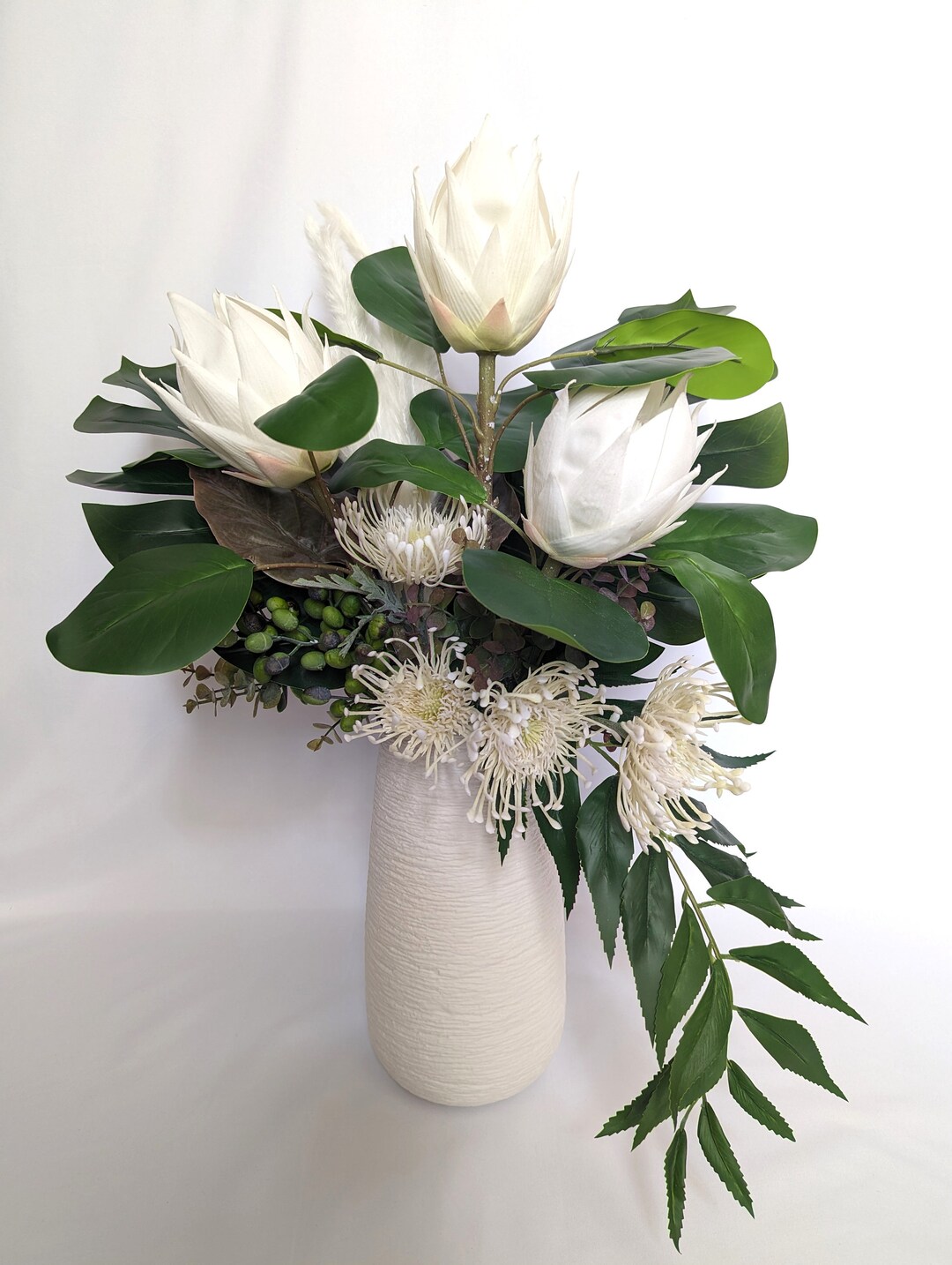 White Protea Arrangement in White Ceramic Vase 22 - Etsy