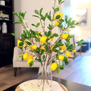 Real Touch Lemon Branches, Artificial Greenery in Faux Water Glass Vase ...