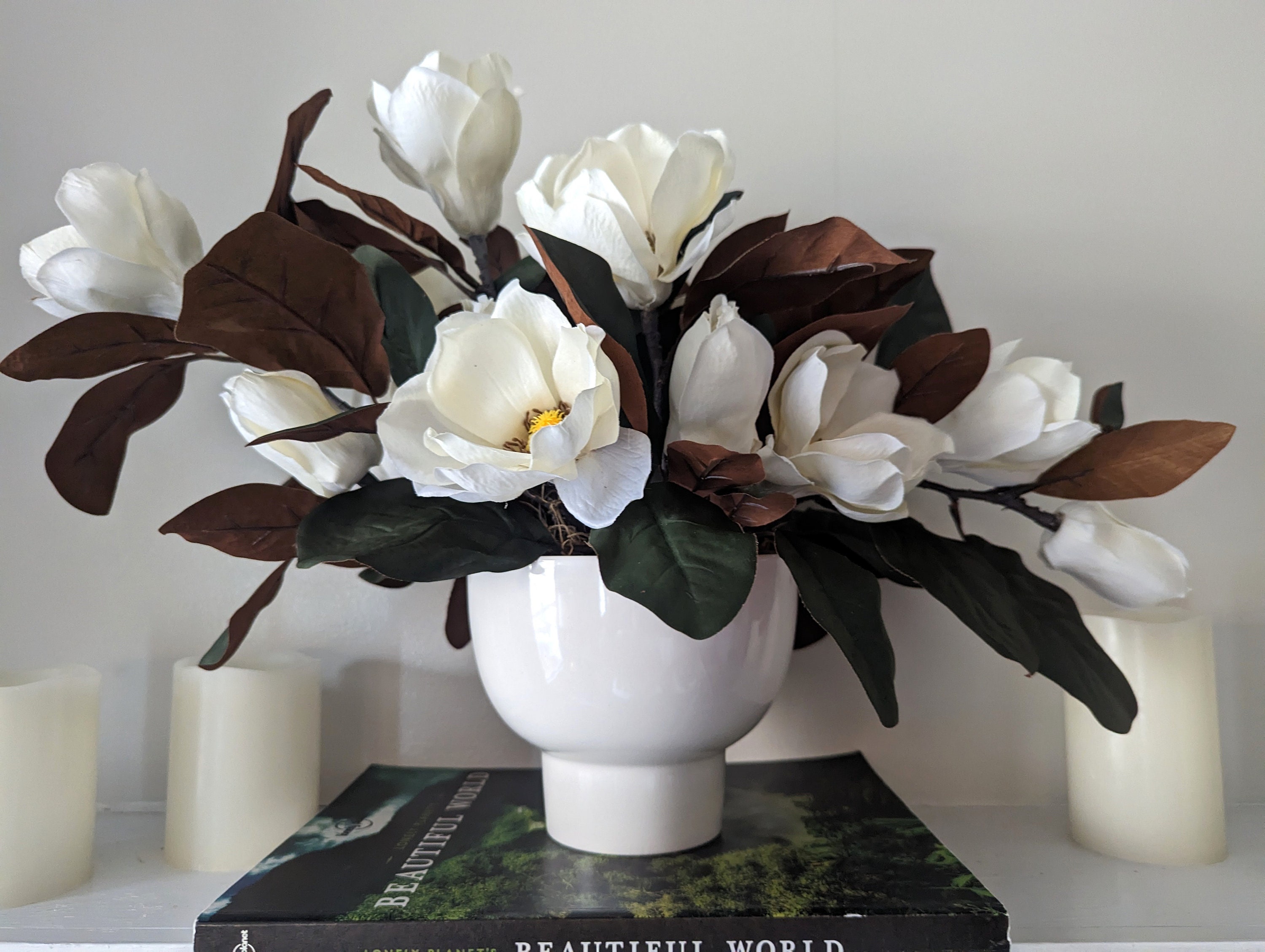 Sweet Magnolia SILK Flower Arrangement in Elegant Compote Vase 23 ...