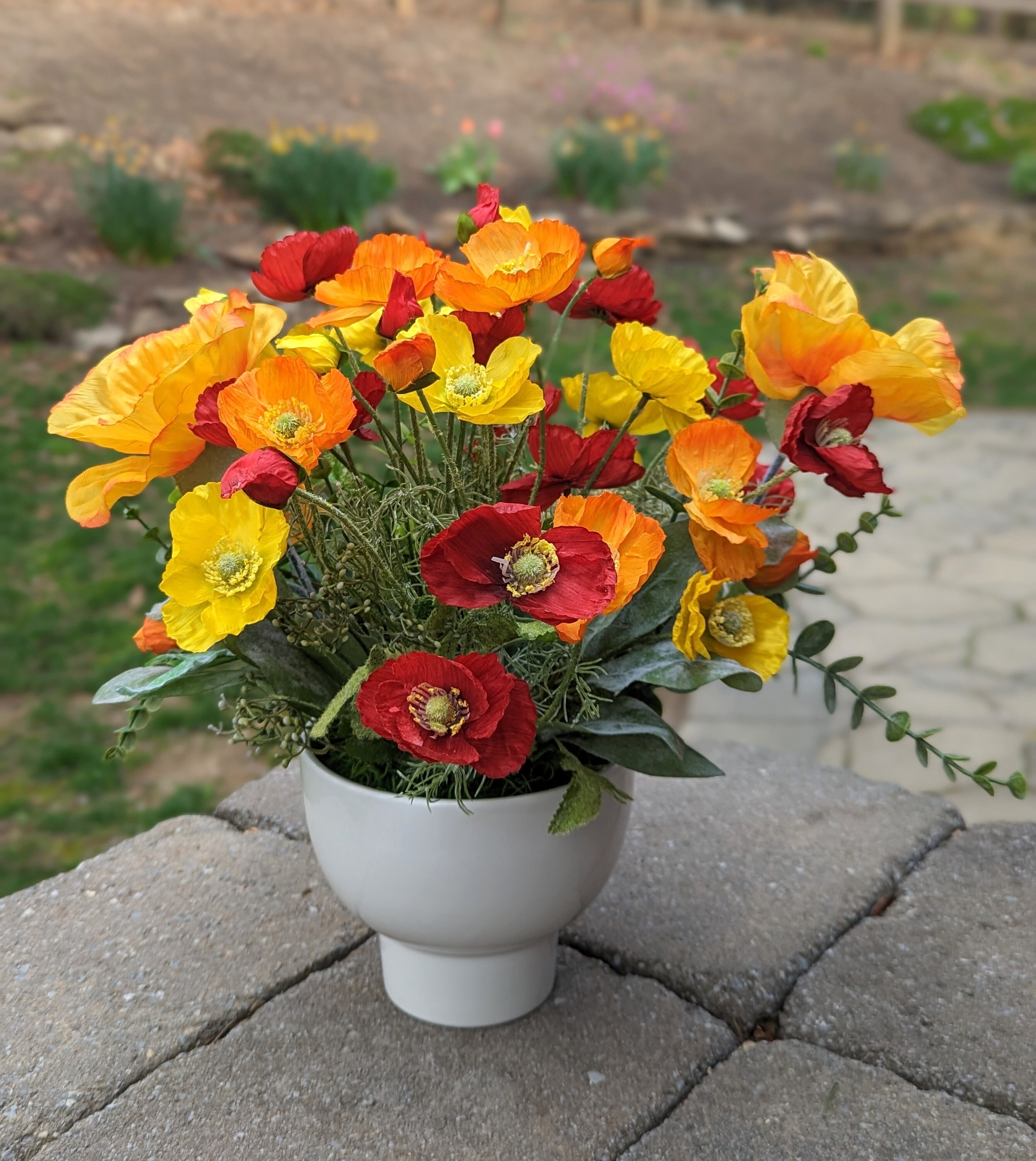 Poppy Silk Arrangement in Pot 16, Orange Red Poppy Stems, Lush Poppies ...