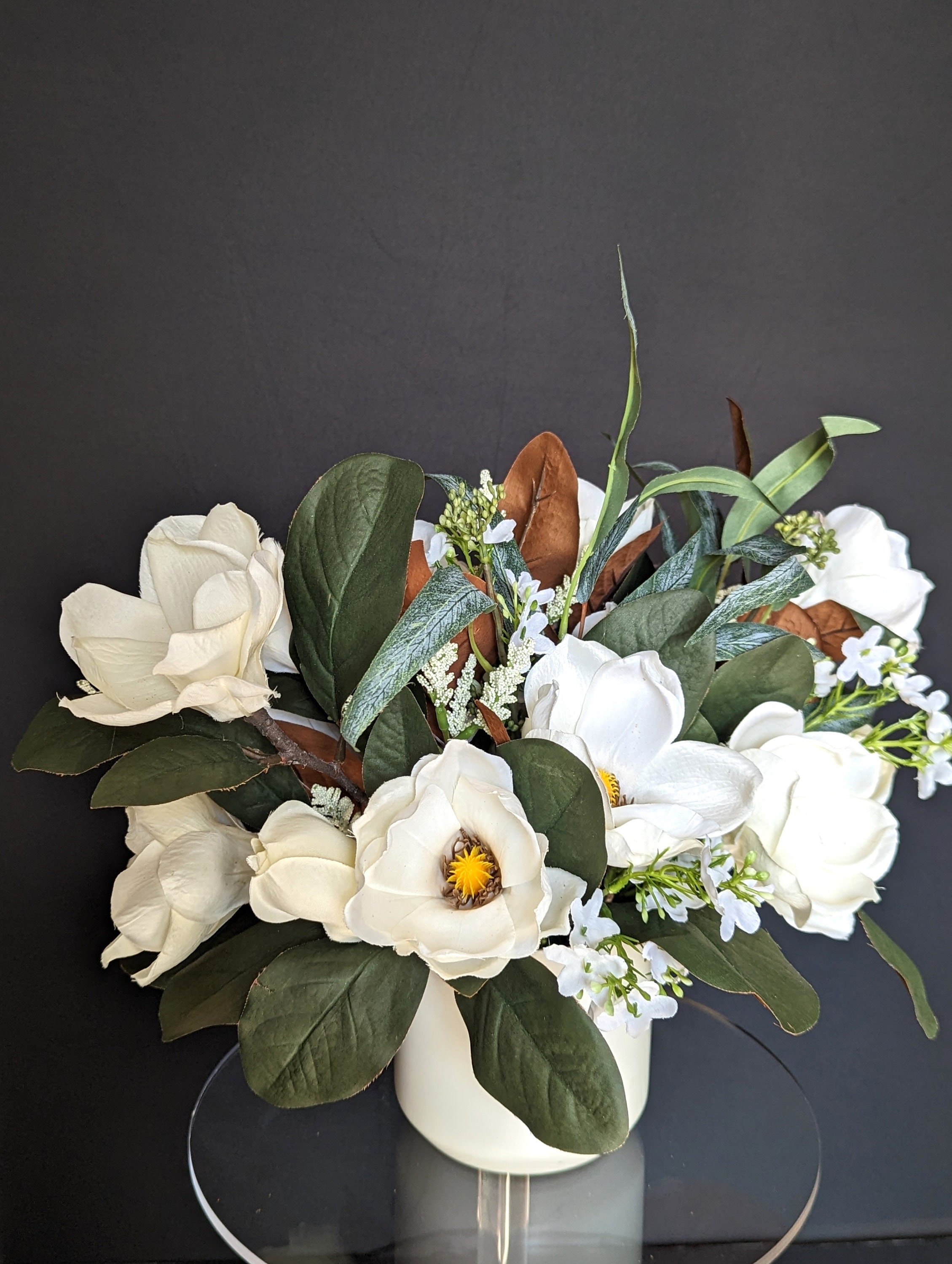Magnolia Silk Floral Arrangement in White Pot Eucalyptus - Etsy