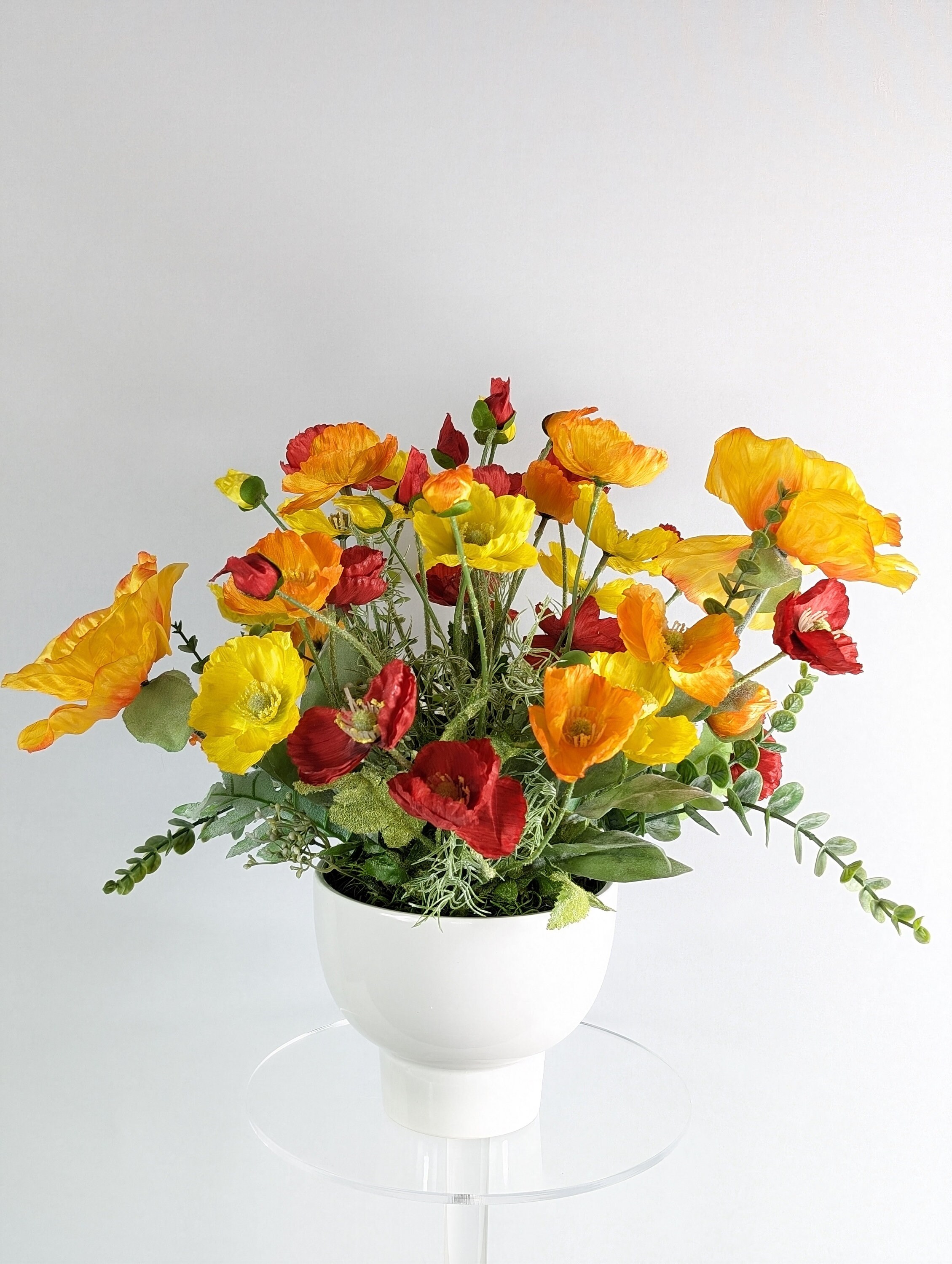 Poppy Silk Arrangement in Pot 16, Orange Red Poppy Stems, Lush Poppies ...