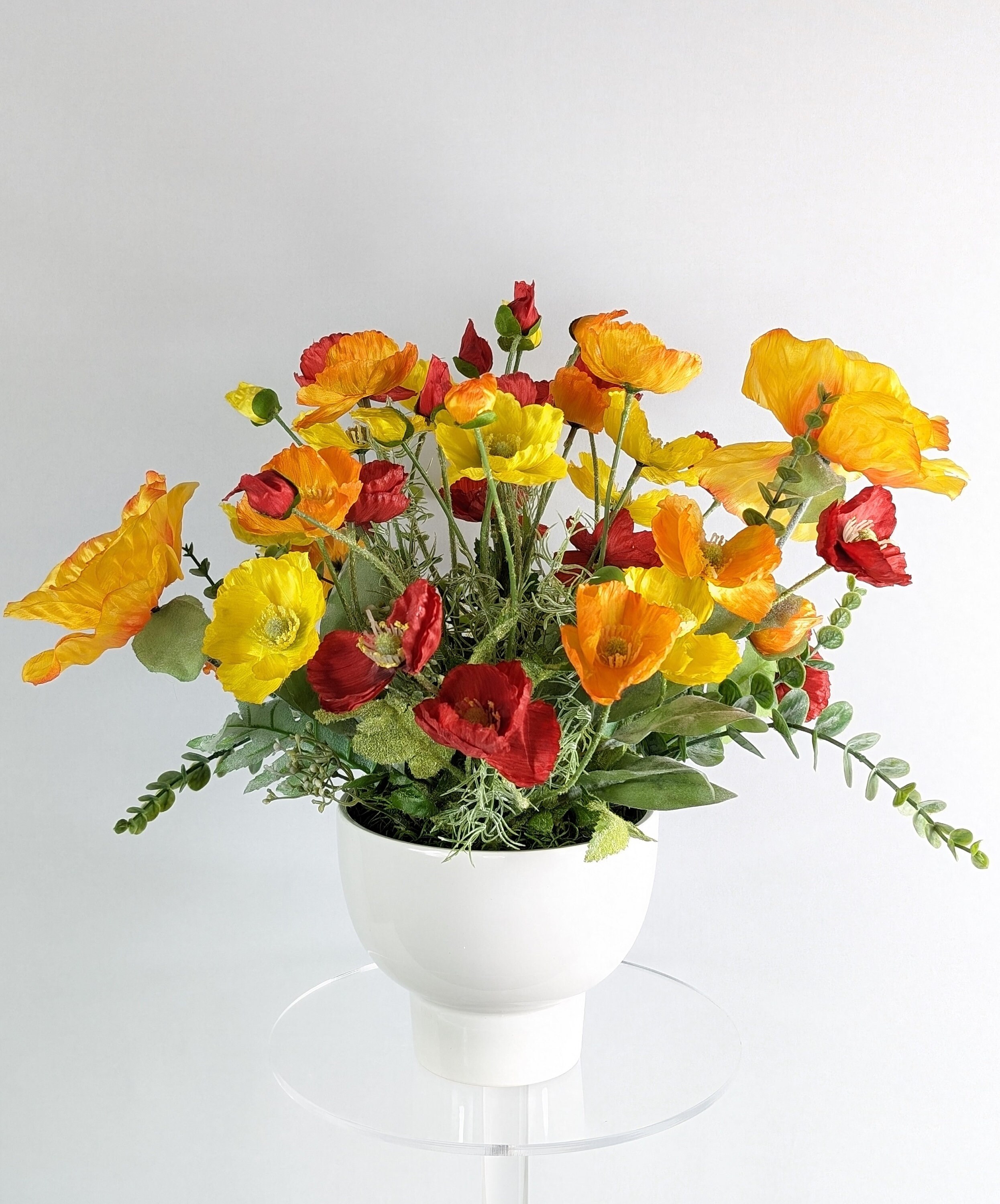 Poppy Silk Arrangement in Pot 16, Orange Red Poppy Stems, Lush Poppies ...
