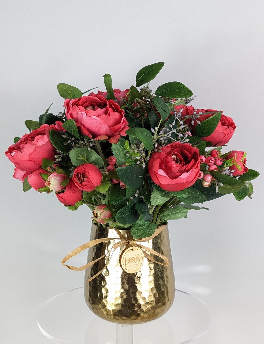 Berry Ranunculus Arrangement: Silk Flowers in Gold Pot - Etsy