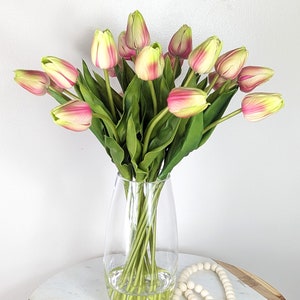 Pink Tulip Real Touch Flowers in Faux Water 19", Tulip Flower ...