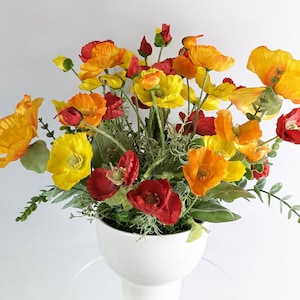 Poppy Silk Arrangement in Pot 16", Orange Red Poppy Stems, Lush Poppies ...