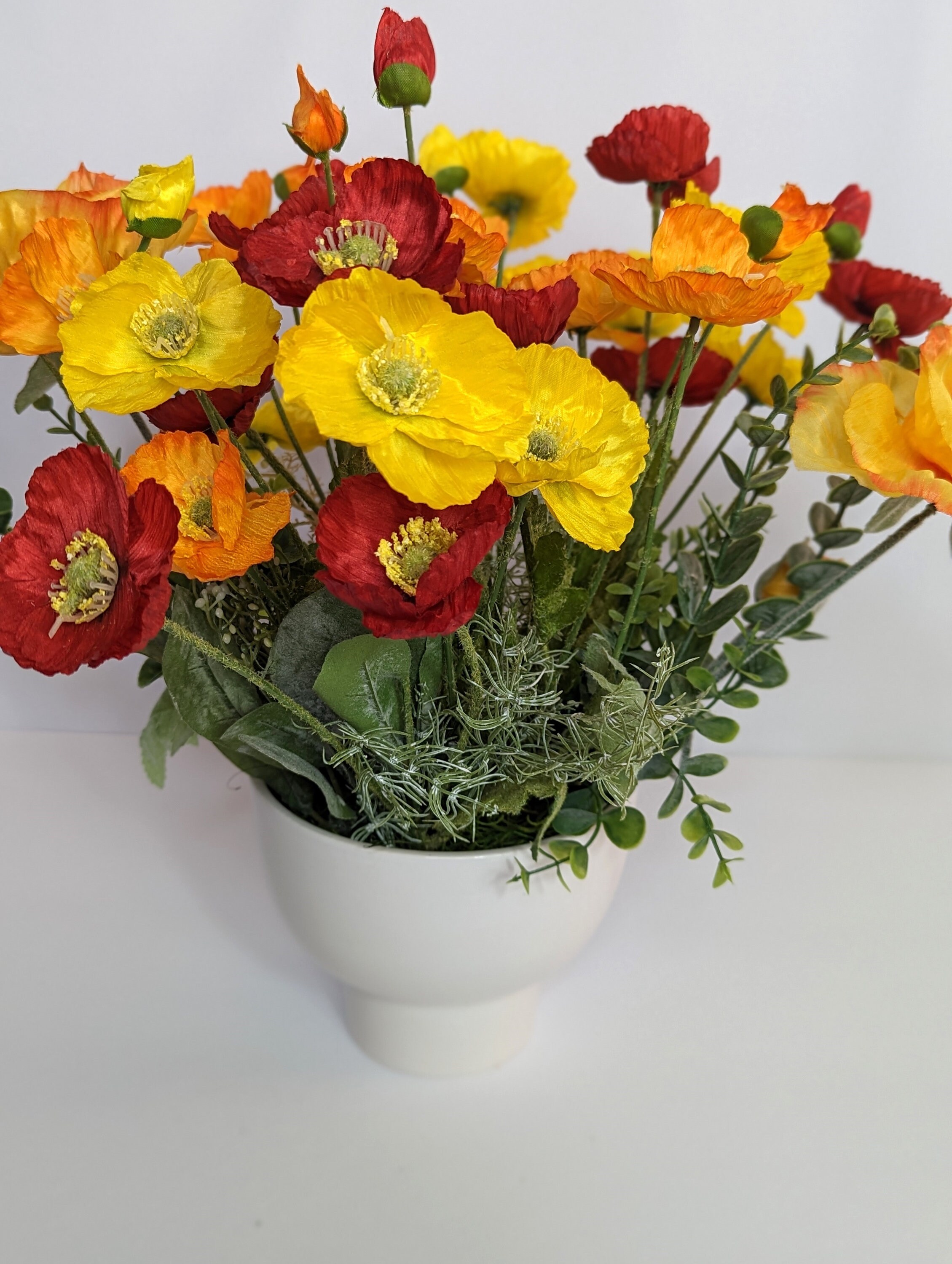 Poppy Silk Arrangement in Pot 16, Orange Red Poppy Stems, Lush Poppies ...