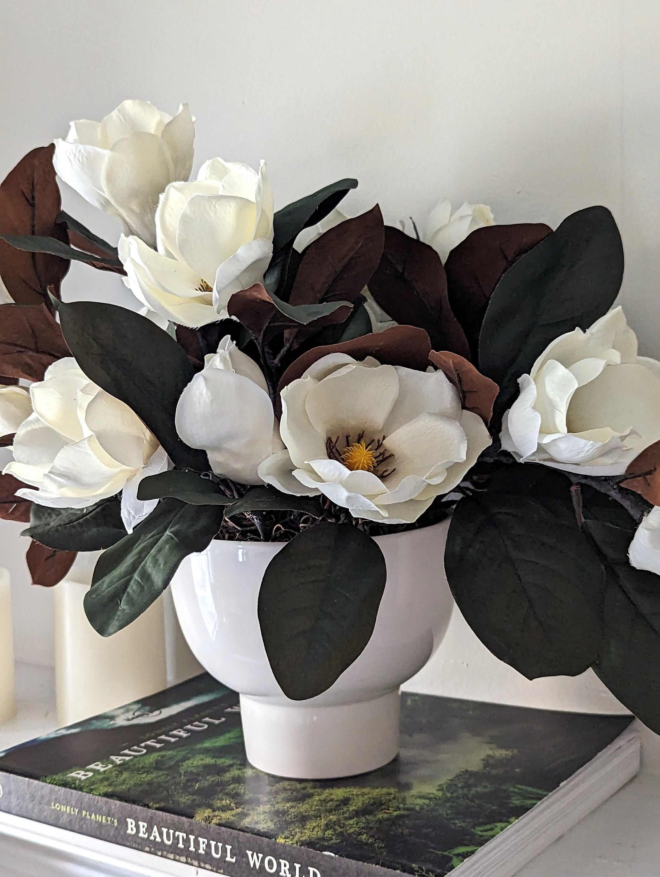 Sweet Magnolia Silk Flower Arrangement in Elegant Compote Vase 23 ...