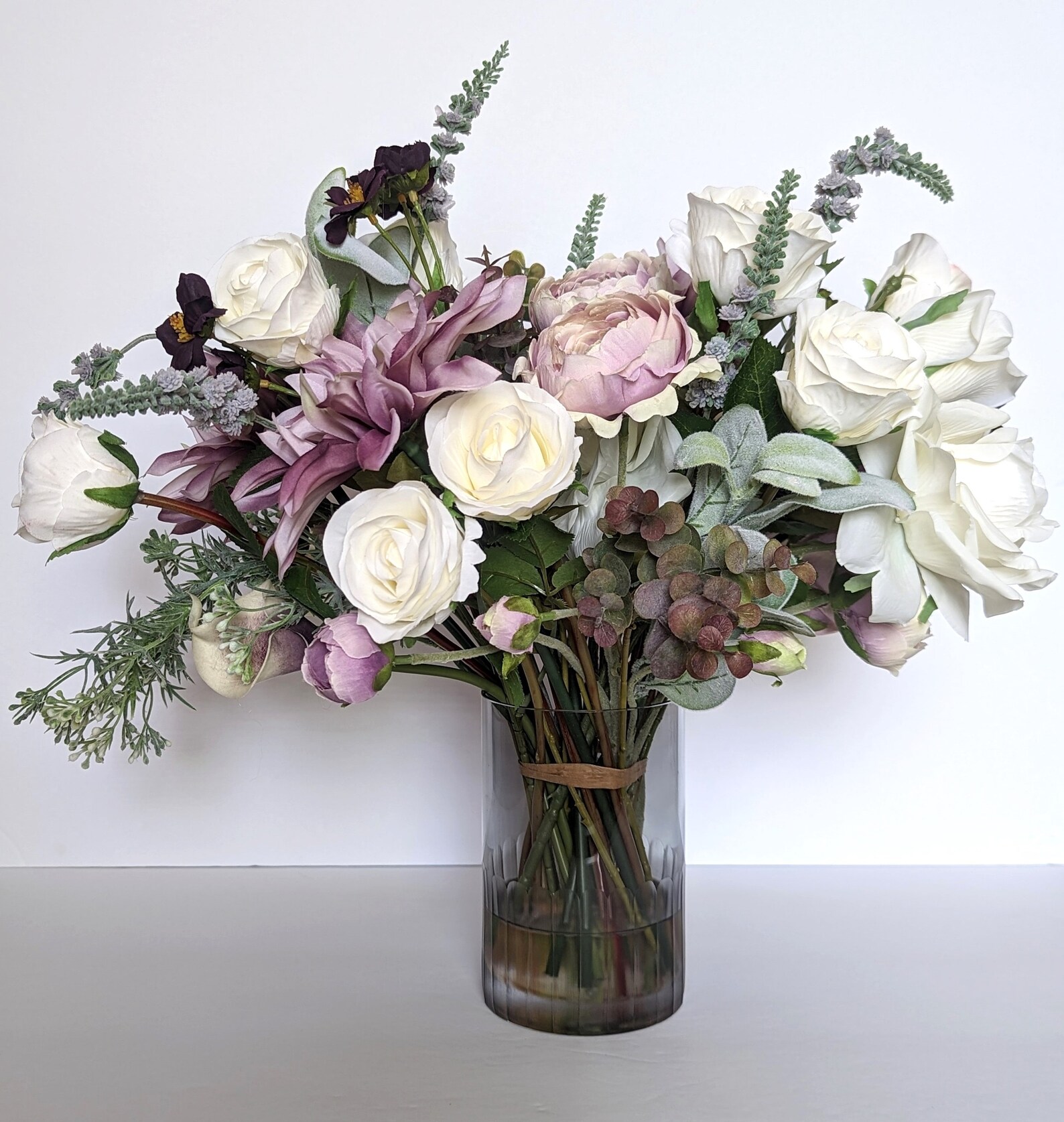 Lavender Purple Arrangement, Lavender Silk Flowers in Faux Water ...