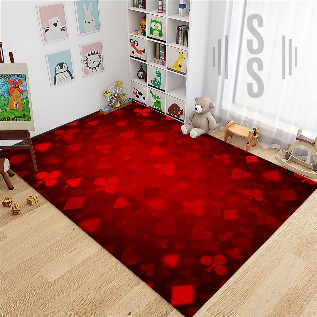 Red Poker Game Rug, Poker Player Room Design Rug,game Room Decor Gift ...