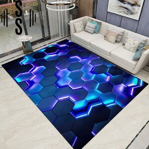 Cool Neon Hexagons Rug, Big Shining Rug, Hexagon Pattern Rug, Geometric ...