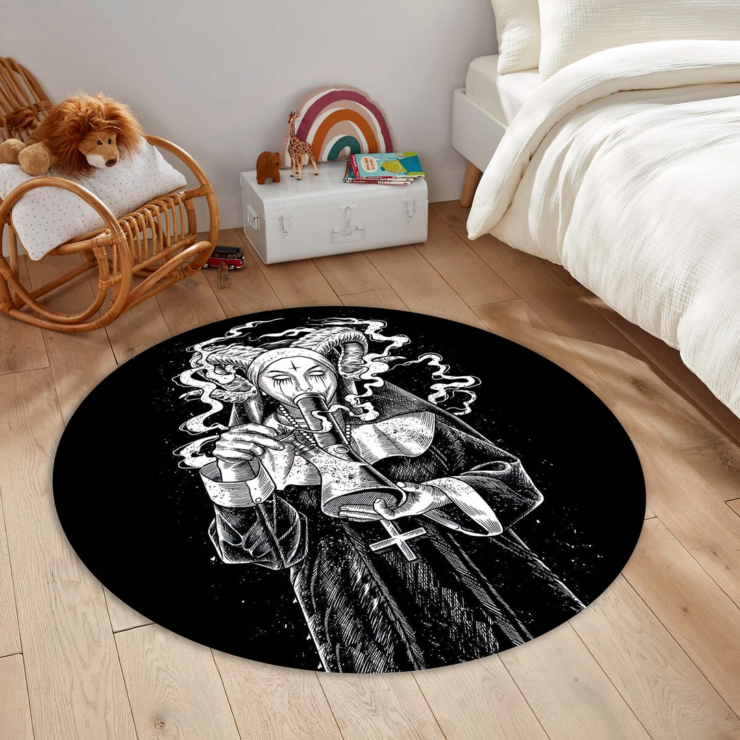 Nun Satanic Pentagram Round Rug, Goatboi Rug,satanic Decor,horror Devil ...