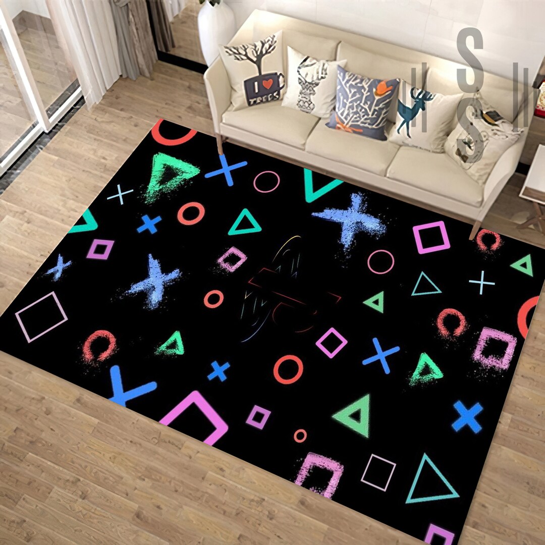 Joystick Keys Gamer E-sport Pattern Rug, Neon Look Rug, Gaming Room Rug ...