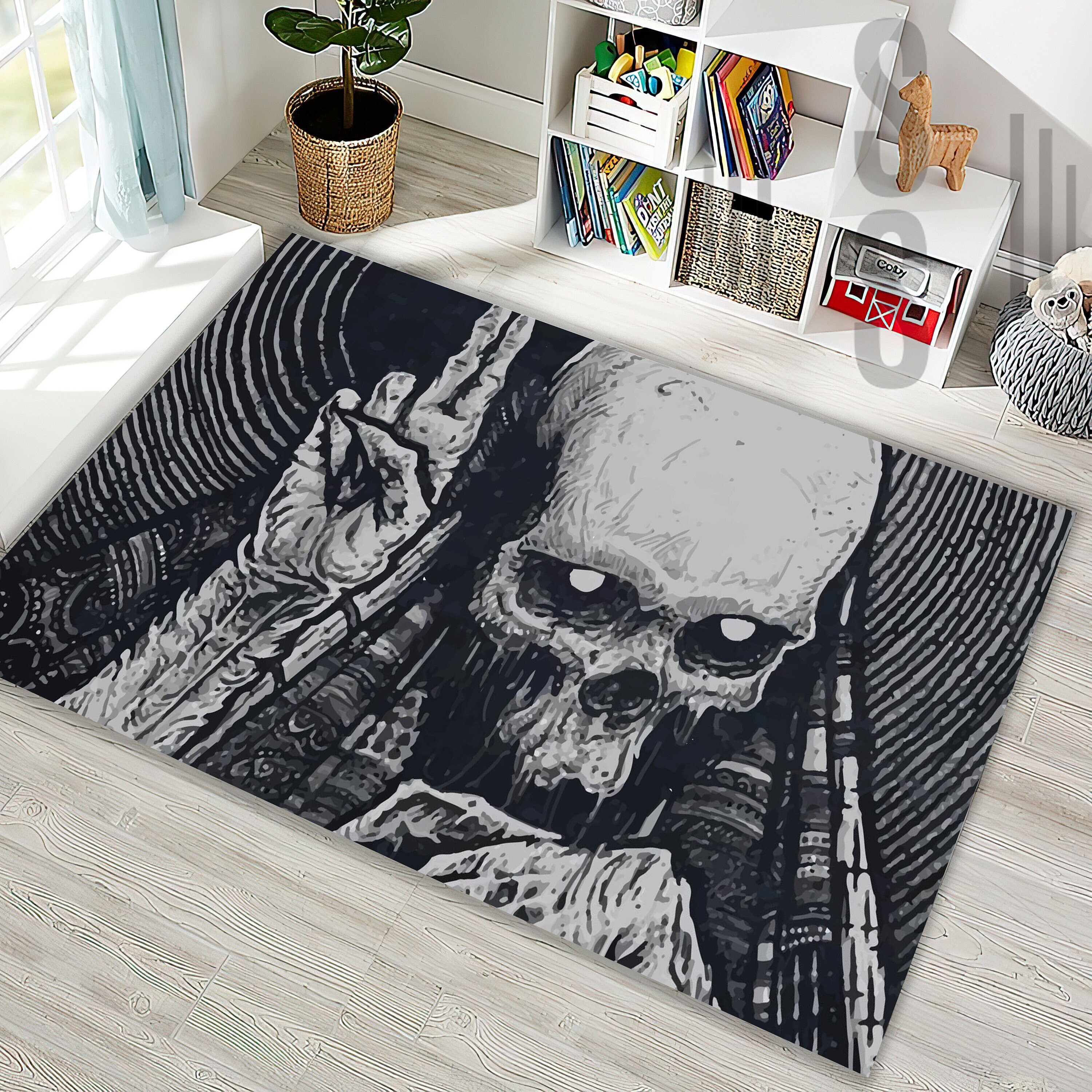 Colourful Evil Fantasy Skull Design Carpet, Gothic Floral Skull Carpet ...