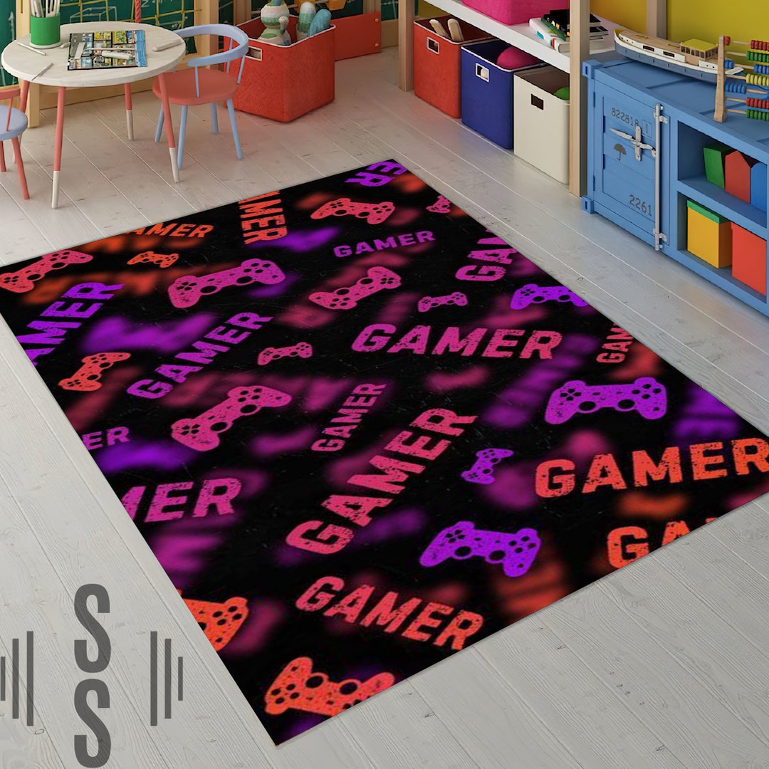 Gamer Rug, Gaming Room Rug, E Sports Rug, Stripes Rug, Colorful Rug ...