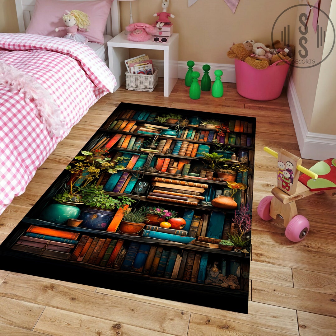 Reading Room Decor, Library Rug, Books Shelf Rug, Bookshelves Rug, Old ...
