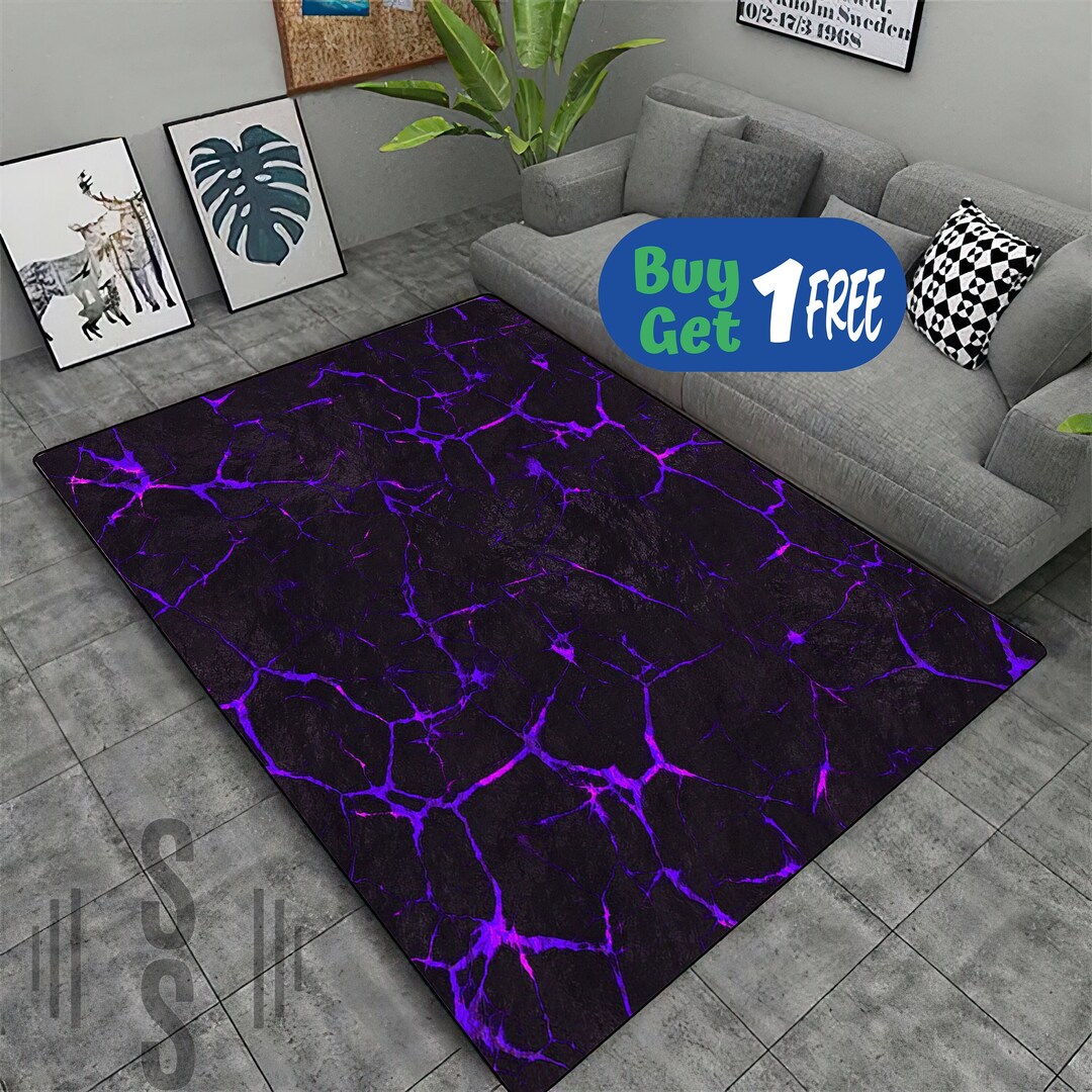 Marble and Neon Design Rug, Gamer Rug, Cool Neon Rug, Gaming Decor, E ...