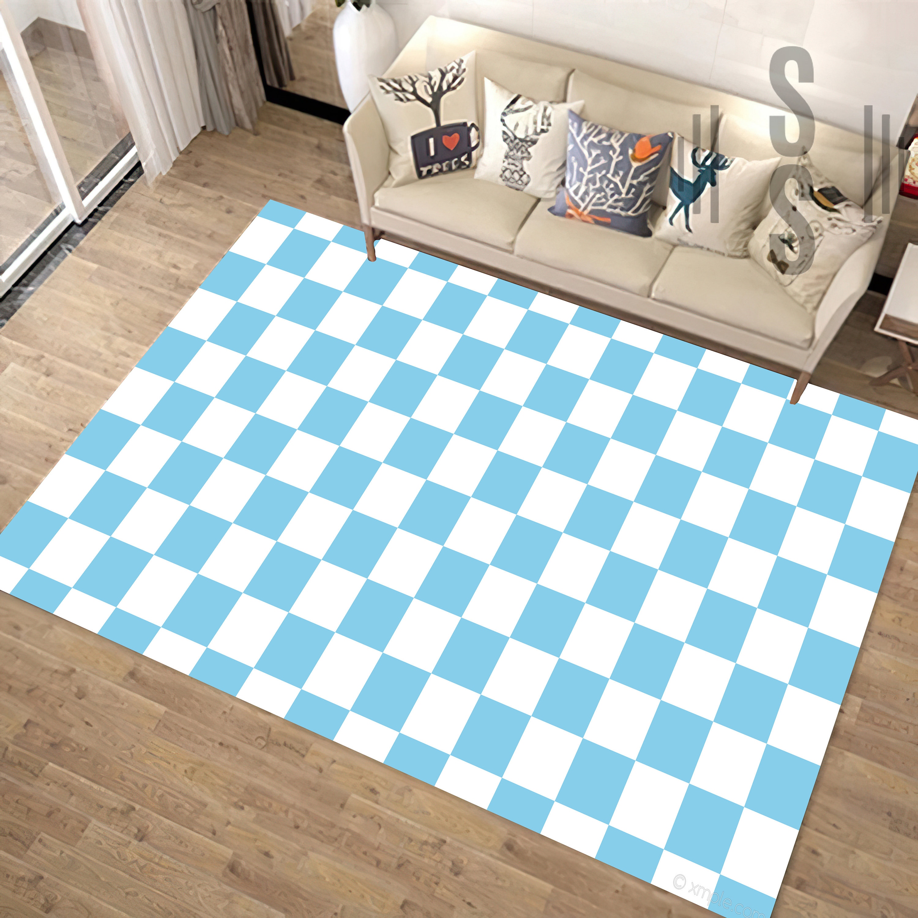 Baby Blue Checkered Rug Checkered Decor Area Rug Groovy Rug - Etsy