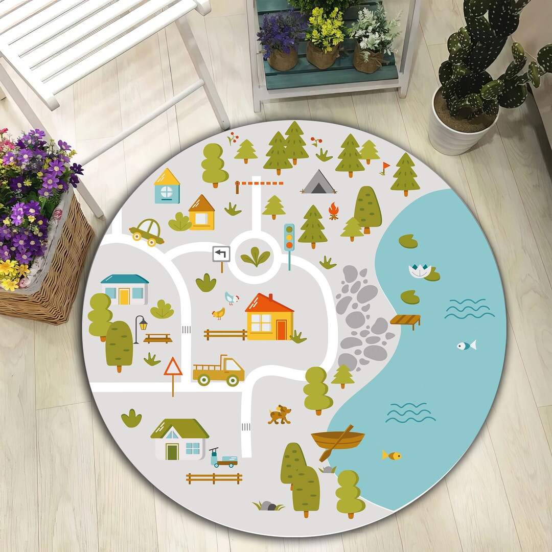Town Map Rug, Cute Town Map for Kids Room, Play Kids Playing Mat ...