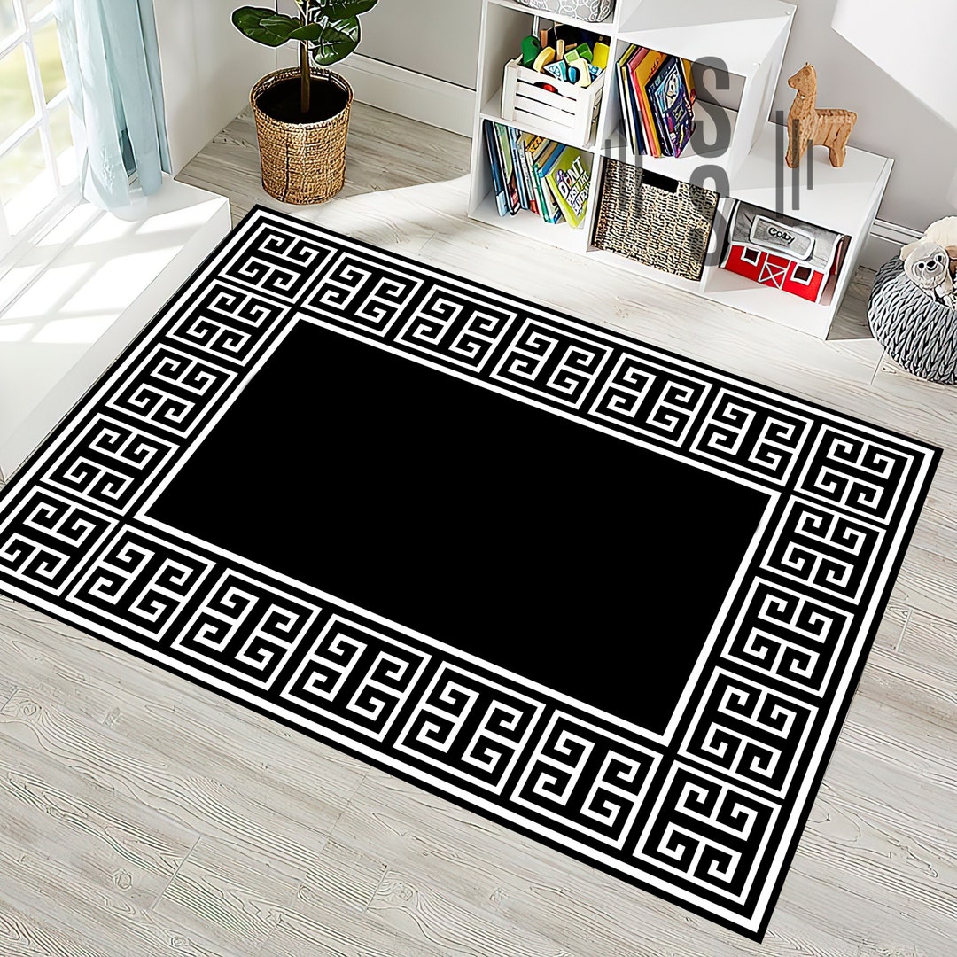 Black With White Greek Carpet, Bordered Carpet, Modern Seamless Greek ...