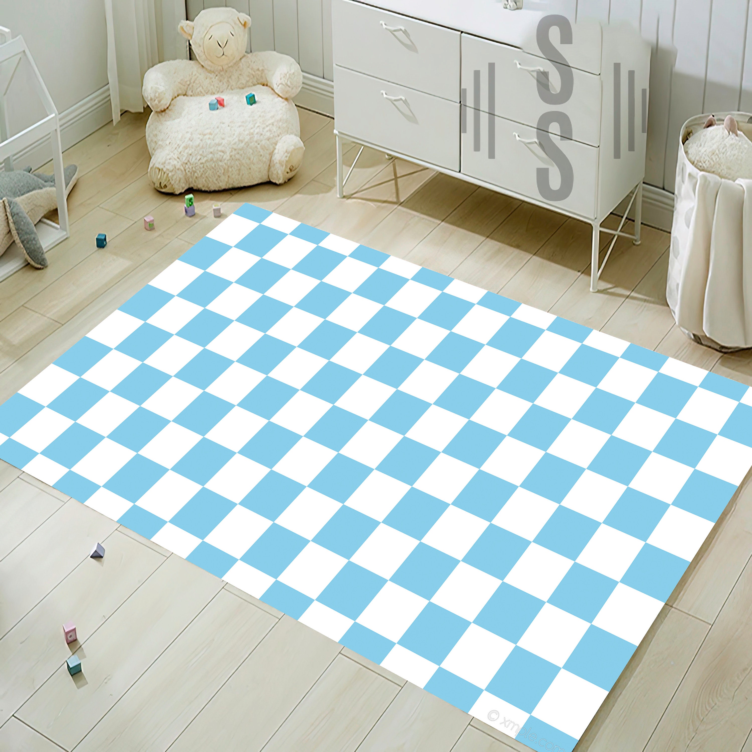 Baby Blue Checkered Rug Checkered Decor Area Rug Groovy Rug - Etsy