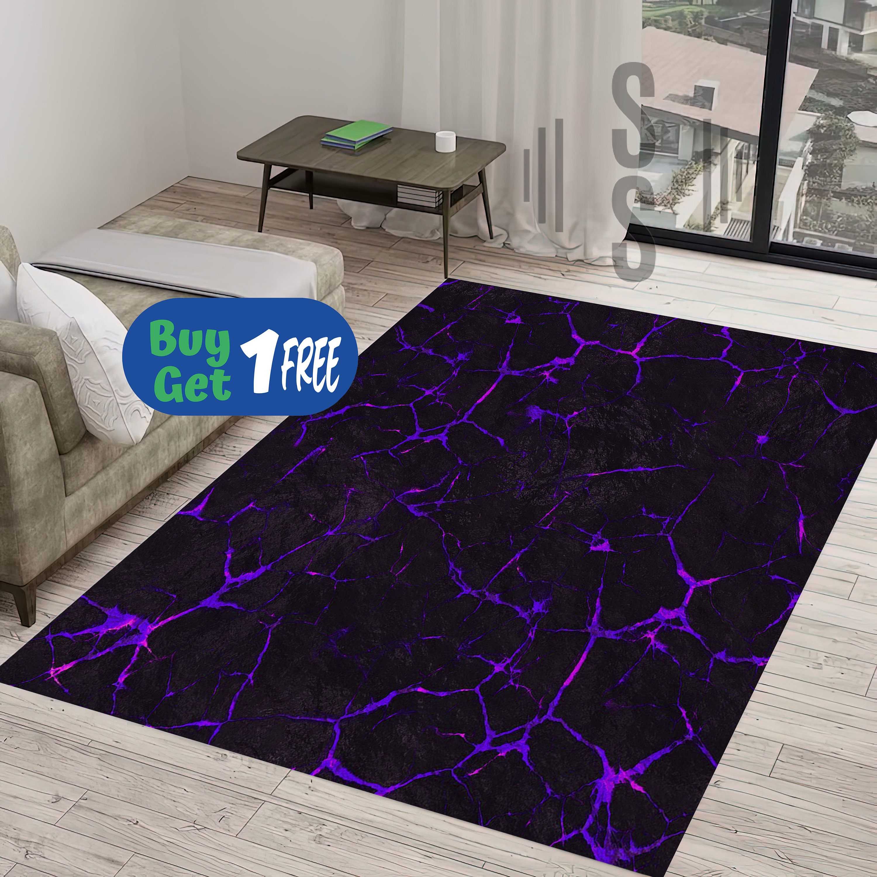 Marble and Neon Design Rug, Gamer Rug, Cool Neon Rug, Gaming Decor, E ...