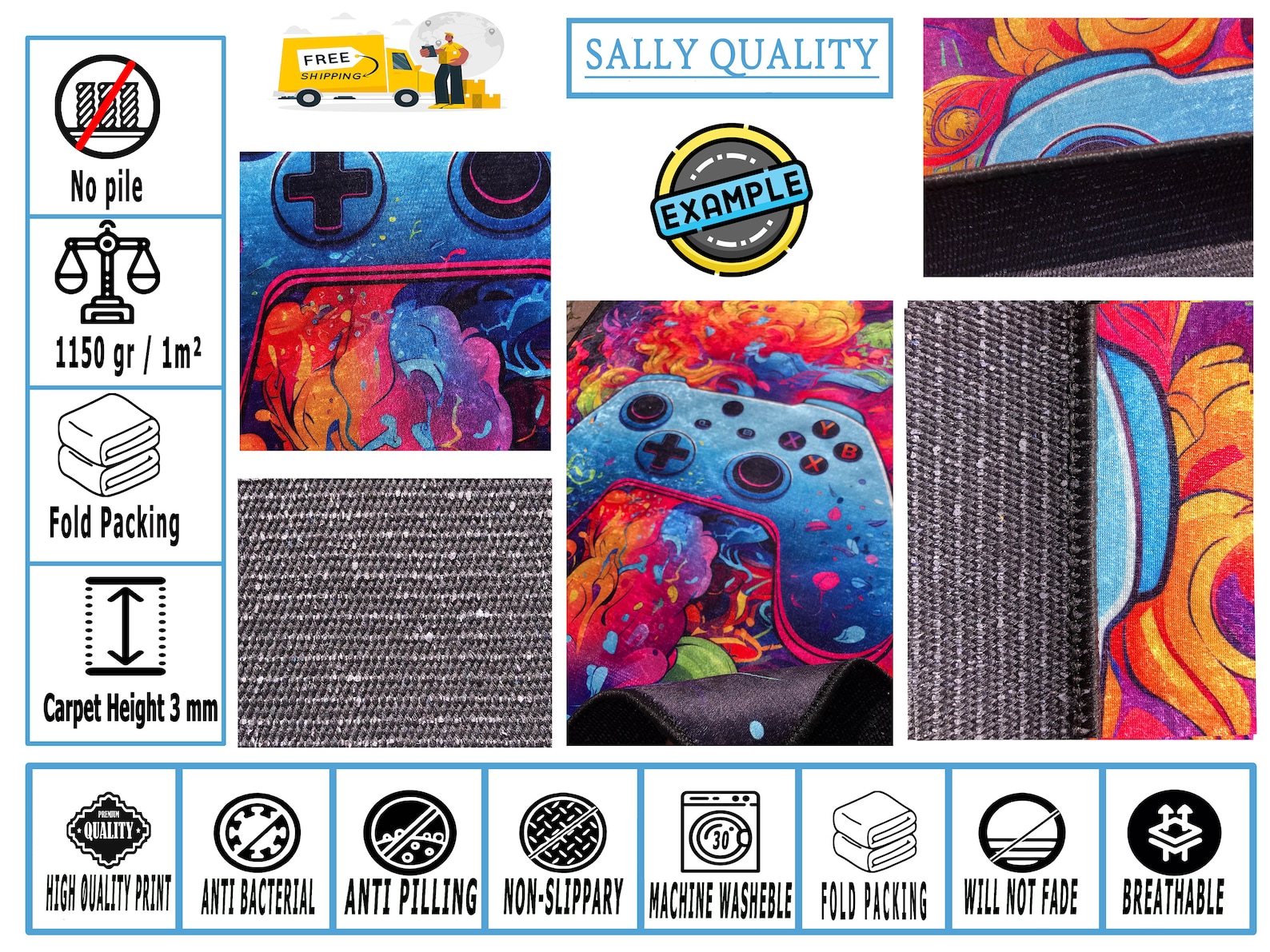 Colourful Evil Fantasy Skull Design Carpet, Gothic Floral Skull Carpet ...