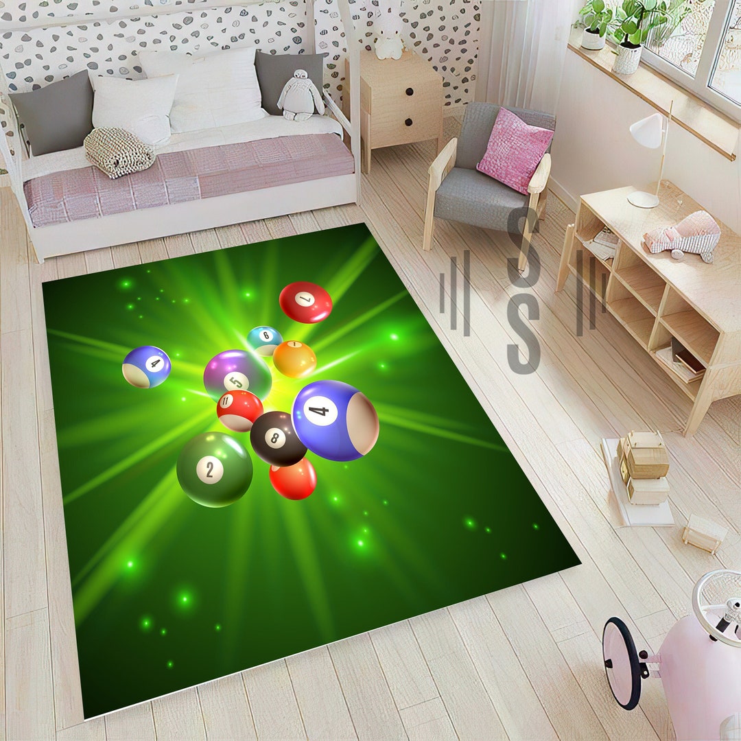 Billiards Rug, Colourful Ball Rug, Modern Carpet, Game Room Carpet ...