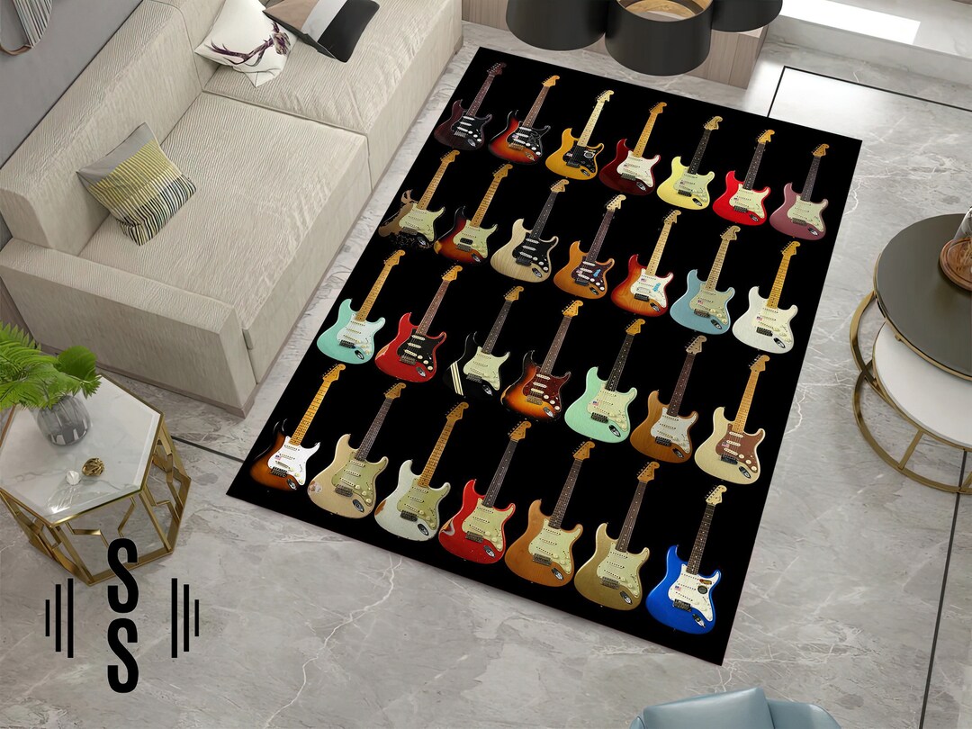 Colourful Electro Guitar Art Rug, Guitar Patterned Art Rug, Guitar Art ...
