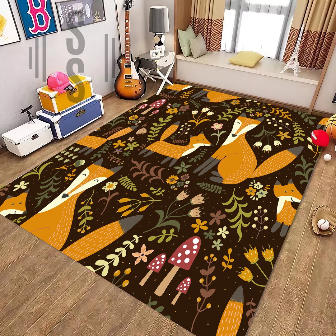 The Fox Woodland Animals Kids Rug Cool Fox Rug Rich Cat - Etsy