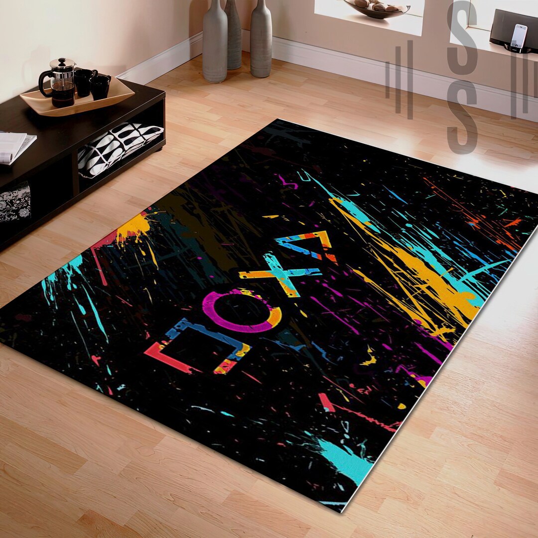 Joystick Drawing Gamer E-sport Pattern Rug, Neon Look Rug, Gaming Room ...