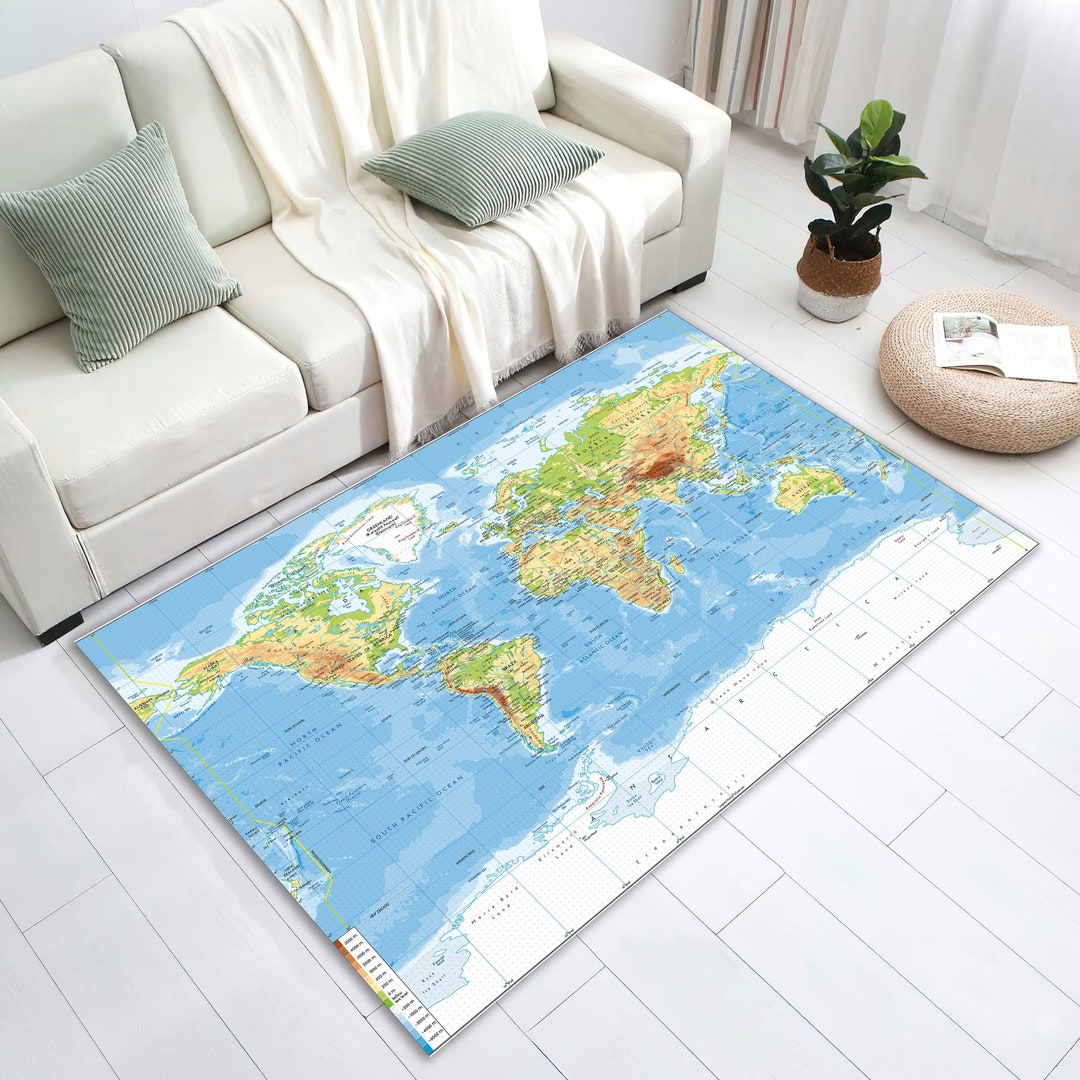 World Map Rug, Education Rug, Geography Themed Map Rug, World Map ...