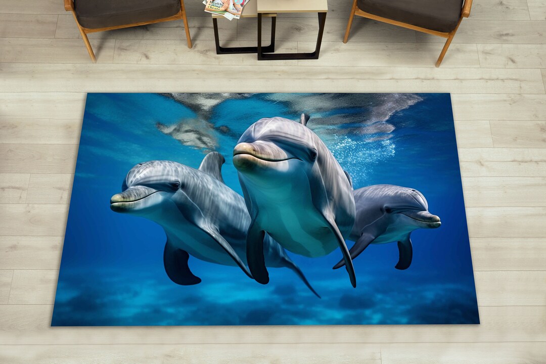 Dolphin Rug, Underwater the Sea Rug, Ocean Aquarium Carpet, Sea Animals ...