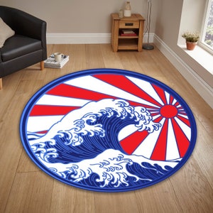 Wave Rug, Moon Rug, Moon Decor, Wavy Rug, Japanese Rug, Kanagawa Wavy ...