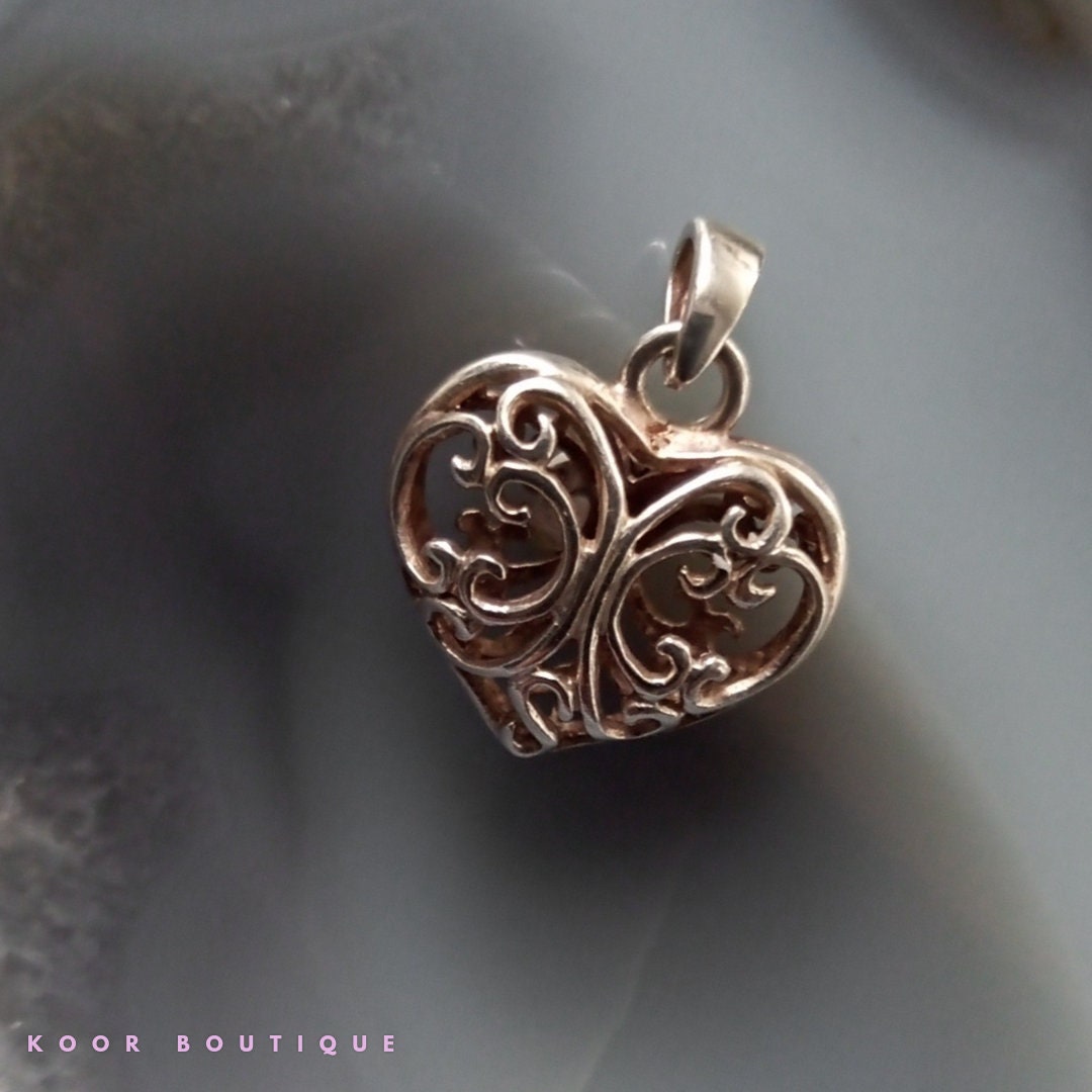 Terling Silver Filigree Heart Puff Pendant - Etsy