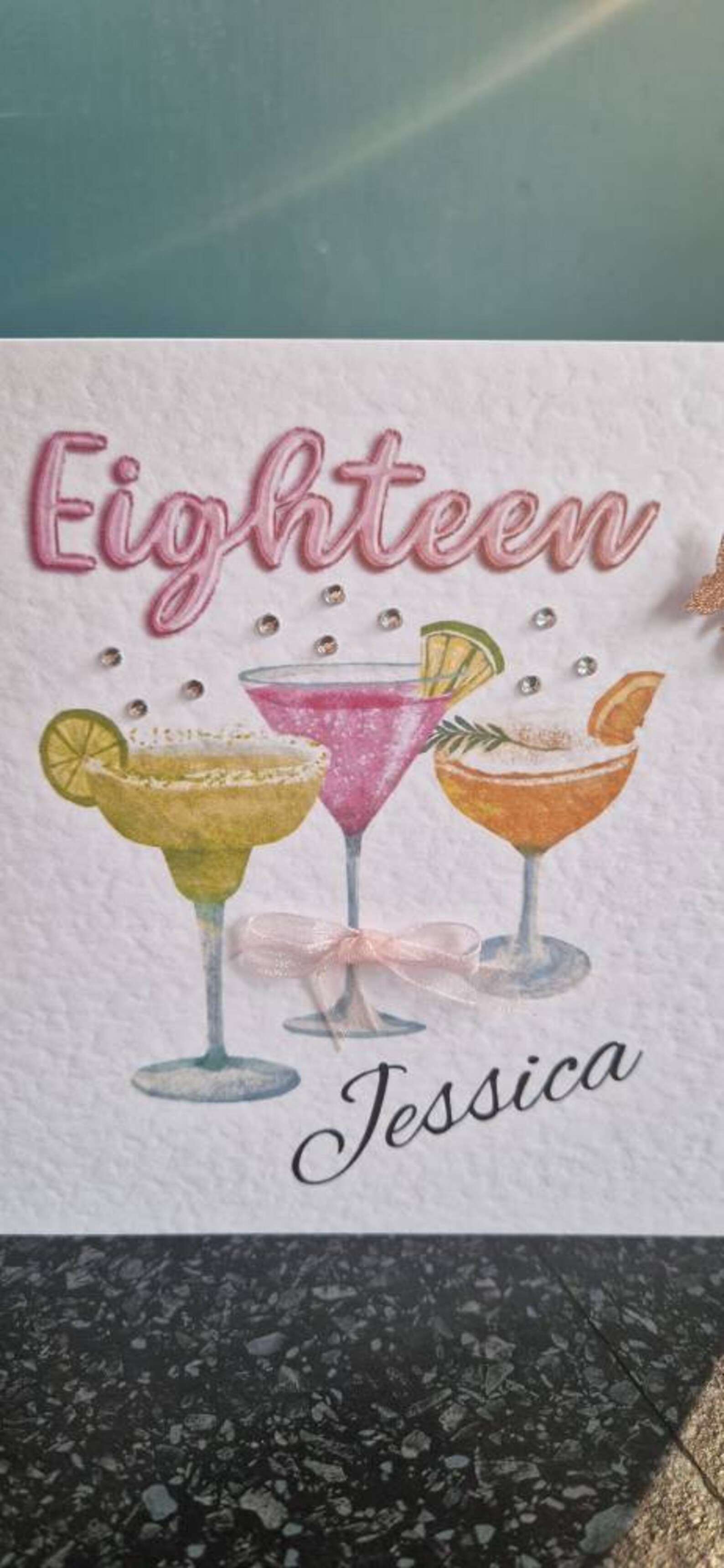 PERSONALISED 18th Birthday Card-with Cocktails With Gems and Ribbon ...