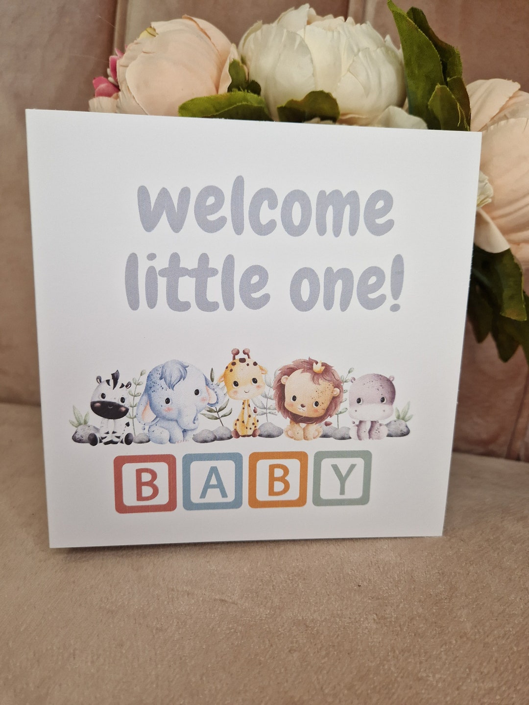 Welcome Little One. New Baby Card for Boy or Girl. Baby Animals. Lovely ...
