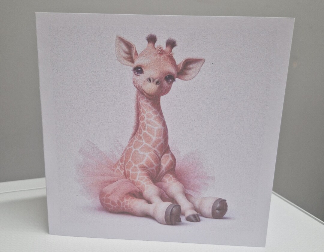 Blank Giraffe Greeting Card for Any Occasion With Pink Giraffe Lovely ...