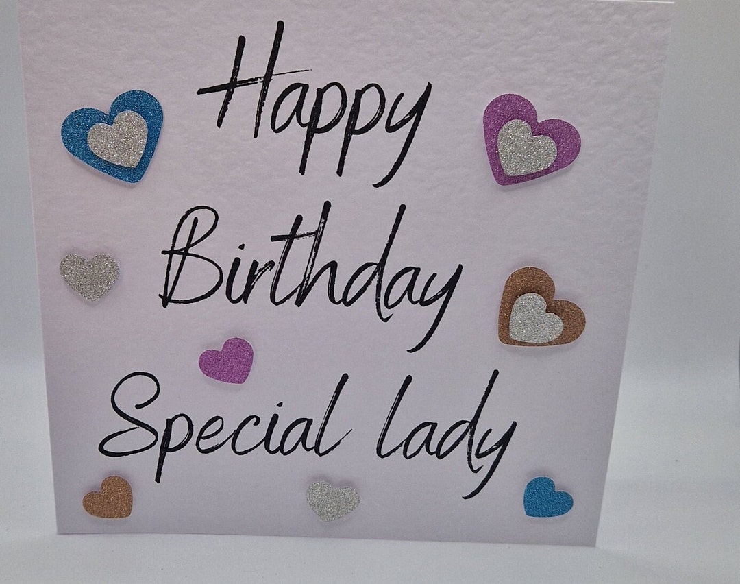 Personalised Birthday Card: 3D Glitter Hearts for Special Lady Special ...