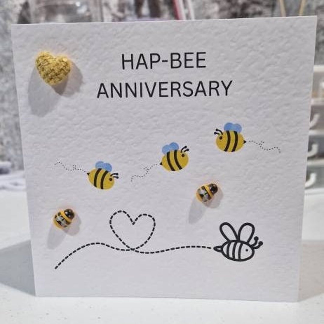 BEE ANNIVERSARY CARD. With 3D Wooden Bees and Heart. Happy Anniversary ...