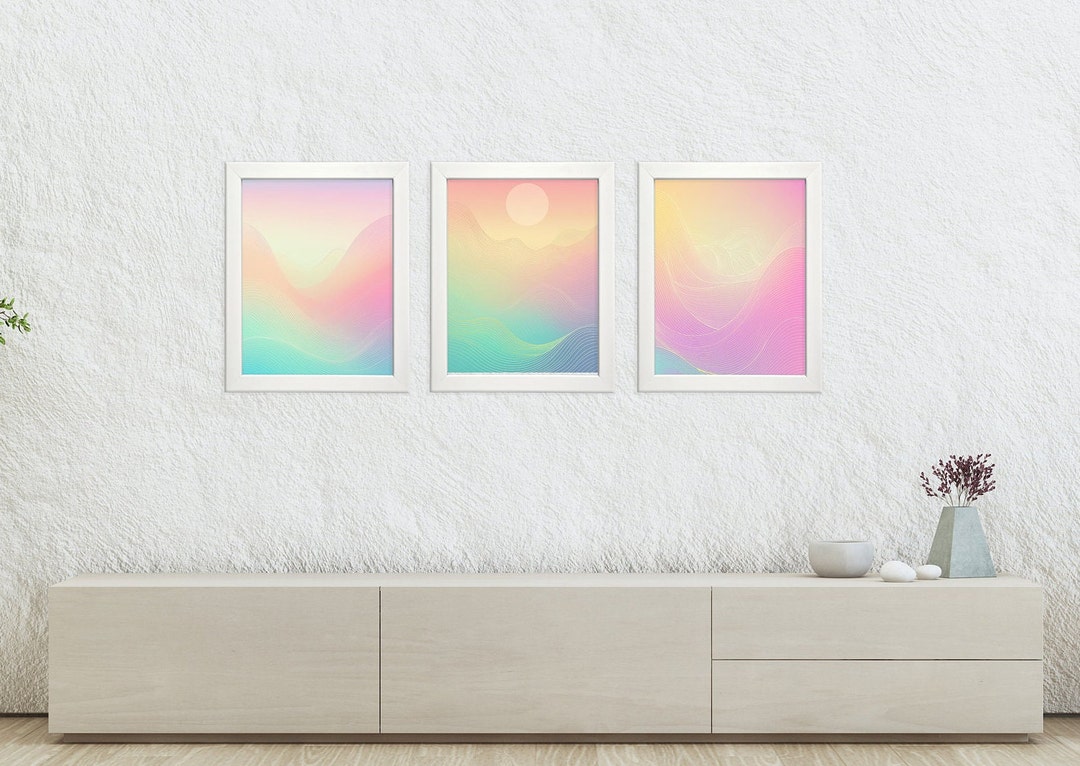 A3 Abstract Pastel Art Print Set: Calming Gallery Wall Decor - Etsy UK