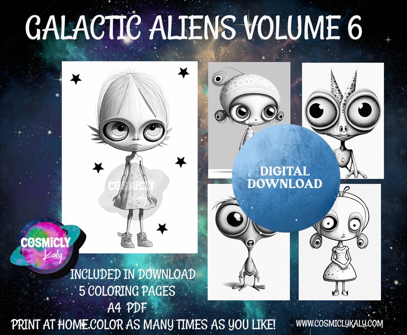Alien Coloring Pages Downloadable PDF Relaxing Gift All Ages Adult ...